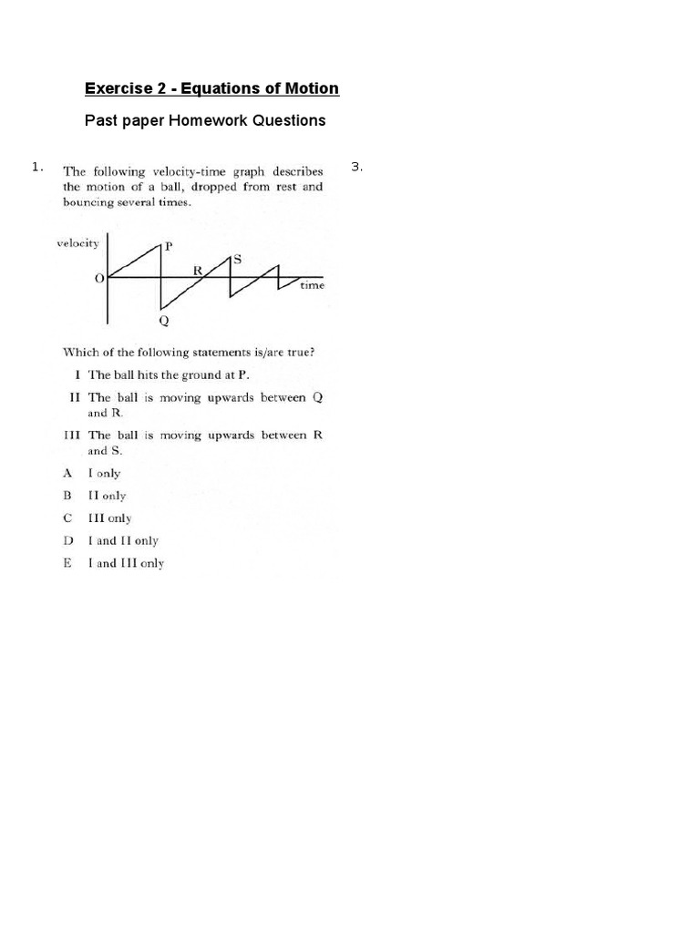 Equations of Motion Homework Questions | PDF | Teaching Methods & Materials