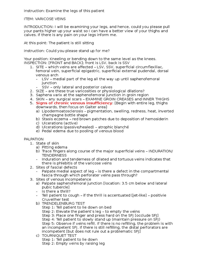 Varicose Vein Examination | PDF | Varicose Veins | Vein