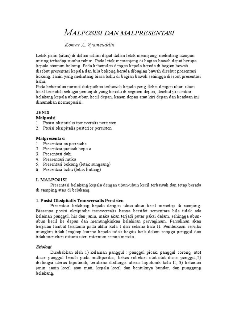 Malposisi Malpresentasi | PDF