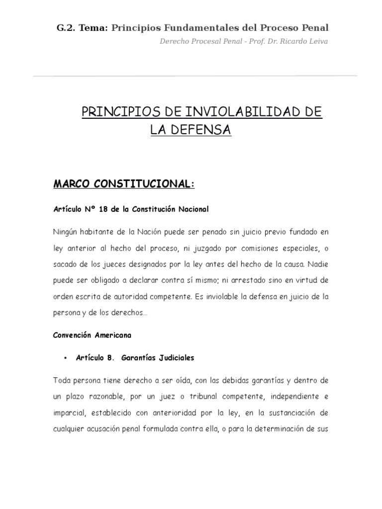Principios de Inviolabilidad de La Defensa | PDF | Ley procesal | Caso ...