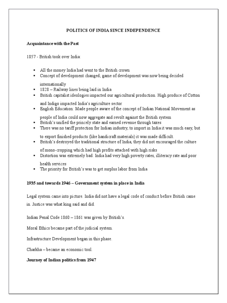 Politics of India Since Independence Acquaintance With The Past | PDF ...
