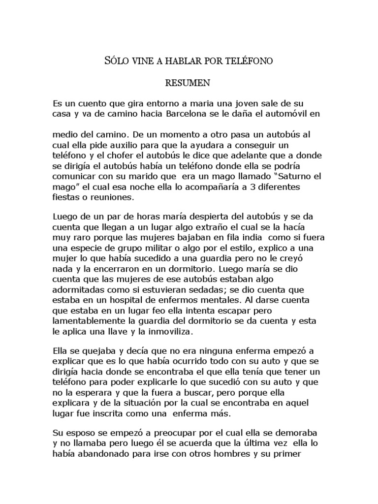 Sólo Vine A Hablar Por Teléfono Resumen | PDF | Ocio | Entretenimiento ...