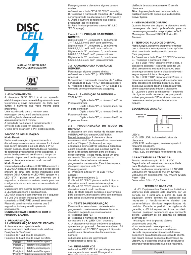 Manual JFL Discadora Disc Cell 4 Rev01 | PDF | Diodo emissor de luz | Telefone