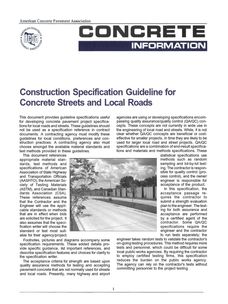 Construction Specification Guideline For Concrete Streets and Local ...