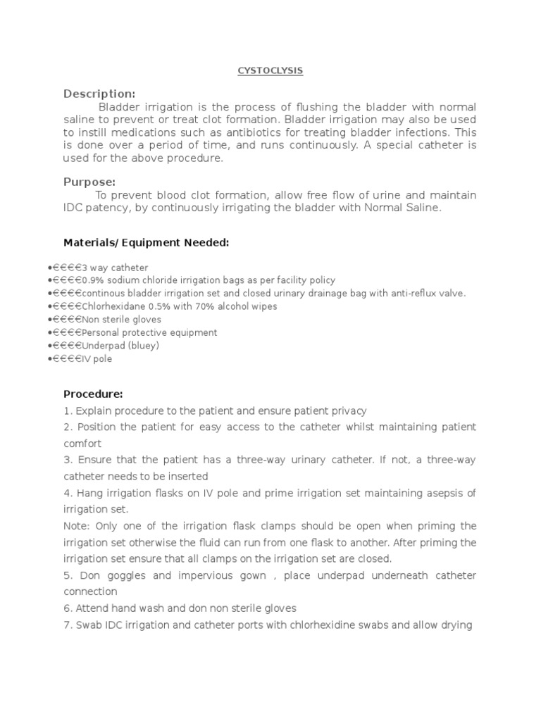 CYSTOCLYSIS | Medical Specialties | Medicine