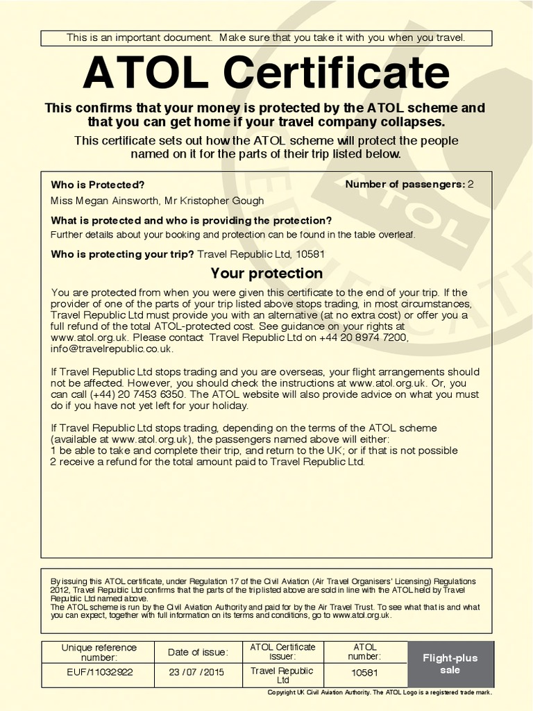 ATOL Certificate | Download Free PDF | Aviation | Government