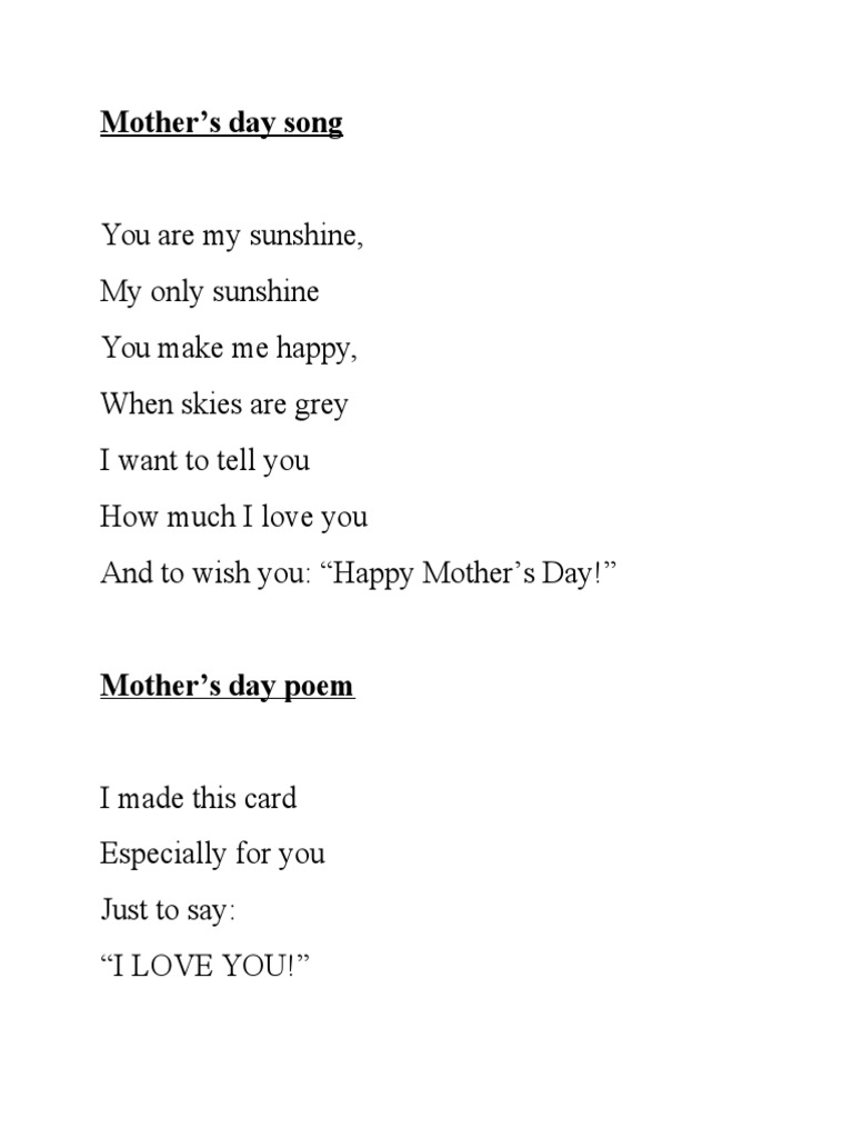 Heartfelt Mother's Day Song & Poem | PDF | Poetry