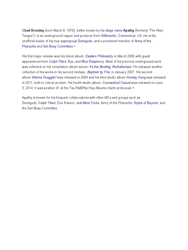 Apathy: Underground Rapper Profile | PDF