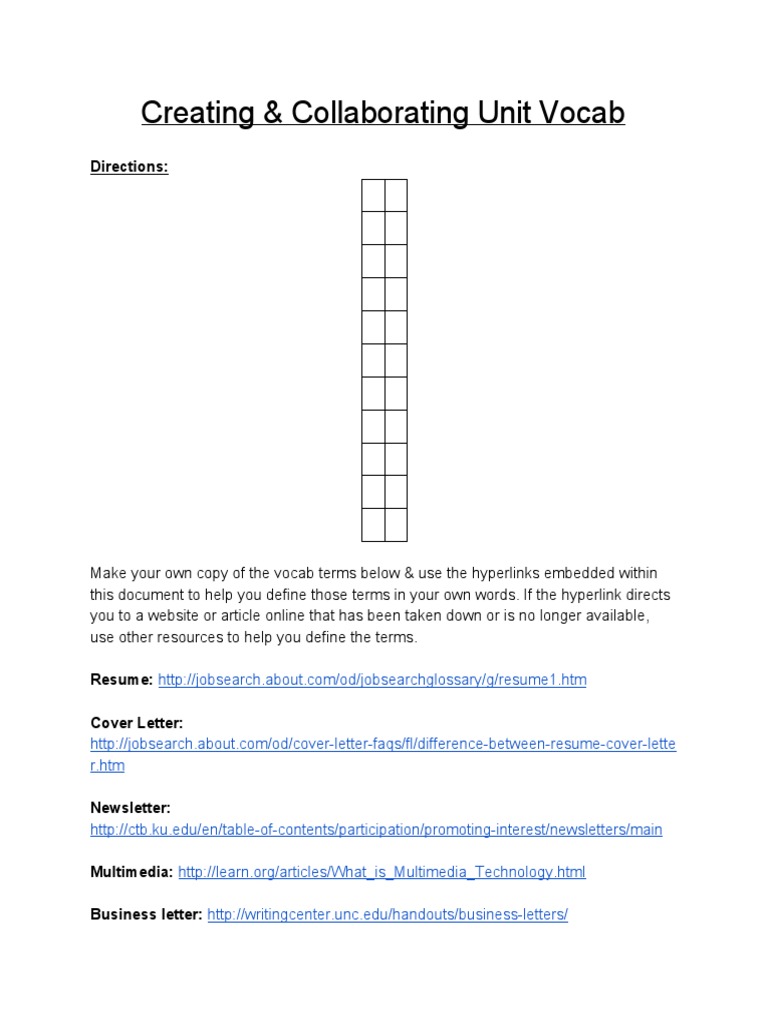 Unit Vocabulary Creation Guide | PDF | Computers