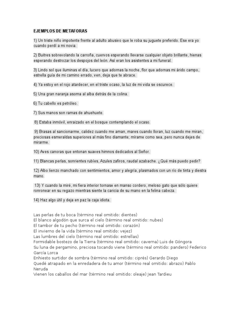 Ejemplos de Metáforas Creativas | PDF | Poesía