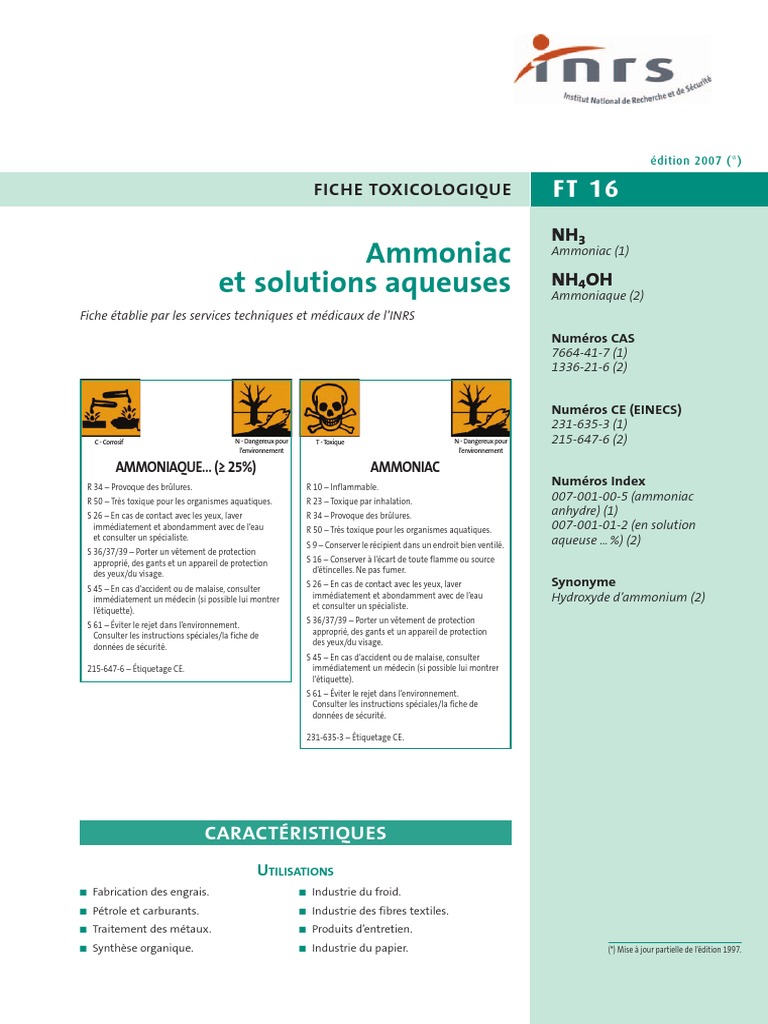 Ammoniac et solutions aqueuses | Ammoniac | Ammonium