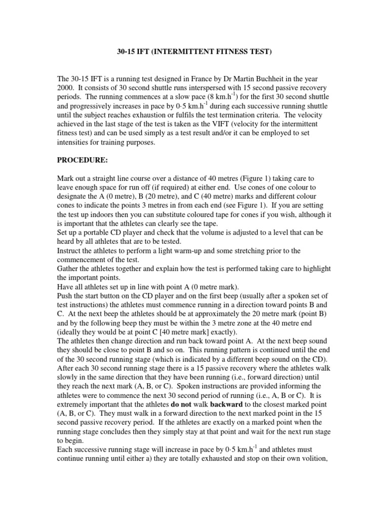 30-15 IFT Test Protocol | PDF | Nature