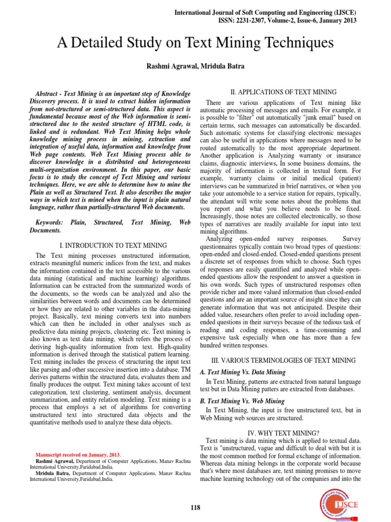 A Detailed Study On Text Mining Techniques | PDF | Information ...