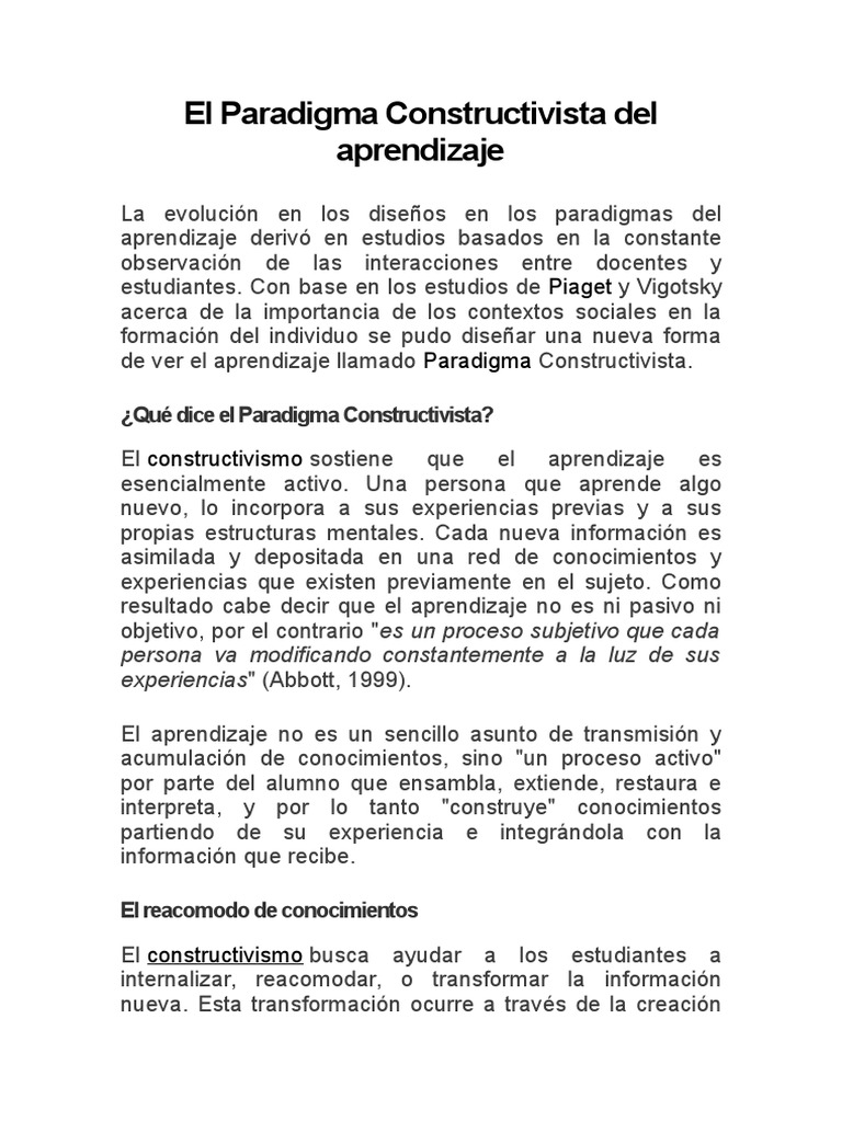 El Paradigma Constructivista Del Aprendizaje | PDF | Constructivismo ...