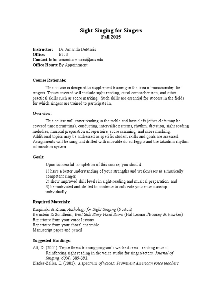 Sight-Singing For Singers Syllabus | PDF | Singing | Test (Assessment)