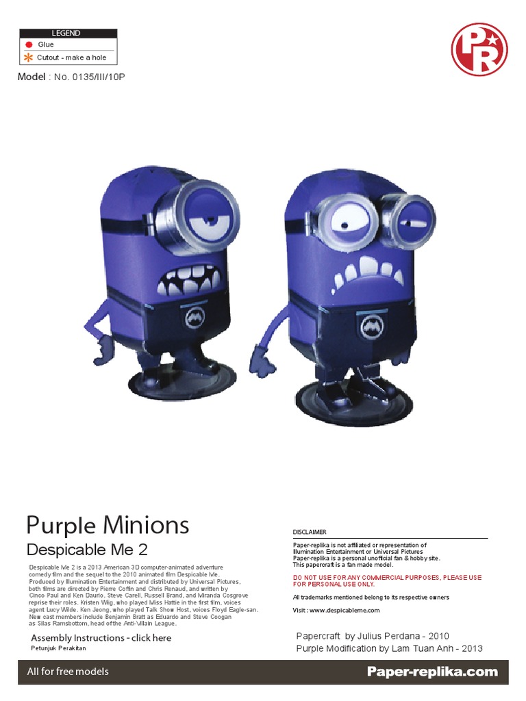 Purple Minions Papercraft Guide | PDF | Social Science
