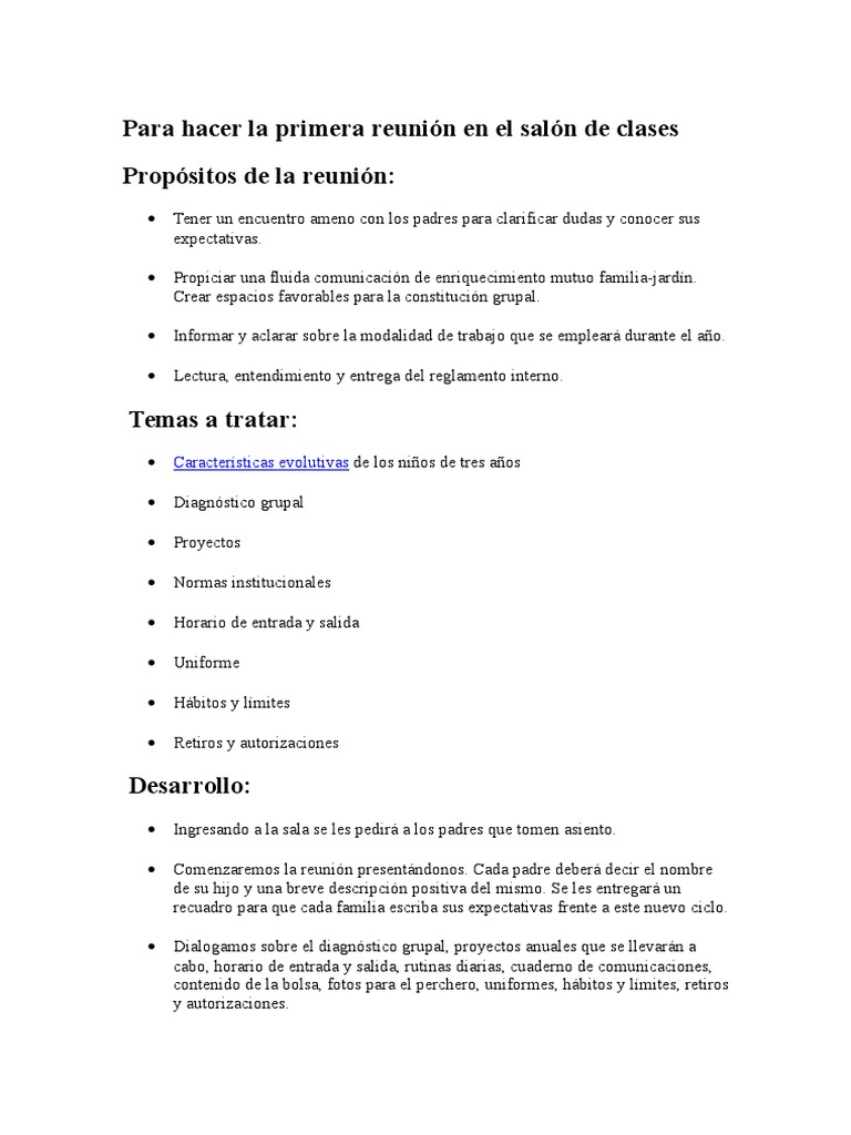 Para Hacer La Primera Reunión en El Salón de Clases | PDF | Crecimiento ...
