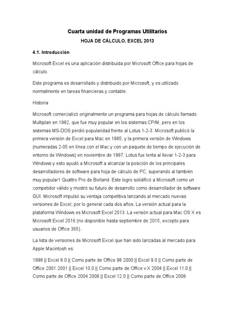 Cuarta Unidad de Programas Utilitarios | PDF | Microsoft Excel | Hoja de cálculo