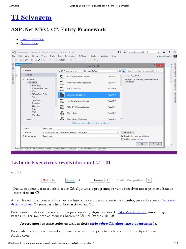 Lista de Exercícios Resolvidos em C# - 01 - TI Selvagem | PDF | C Sharp (linguagem de ...