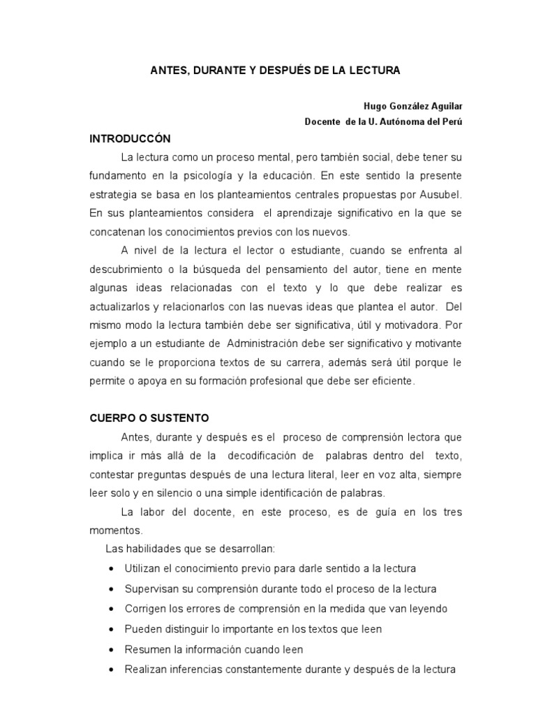 Estrategias de Lectura: Antes, Durante y Después | PDF | Maestros ...