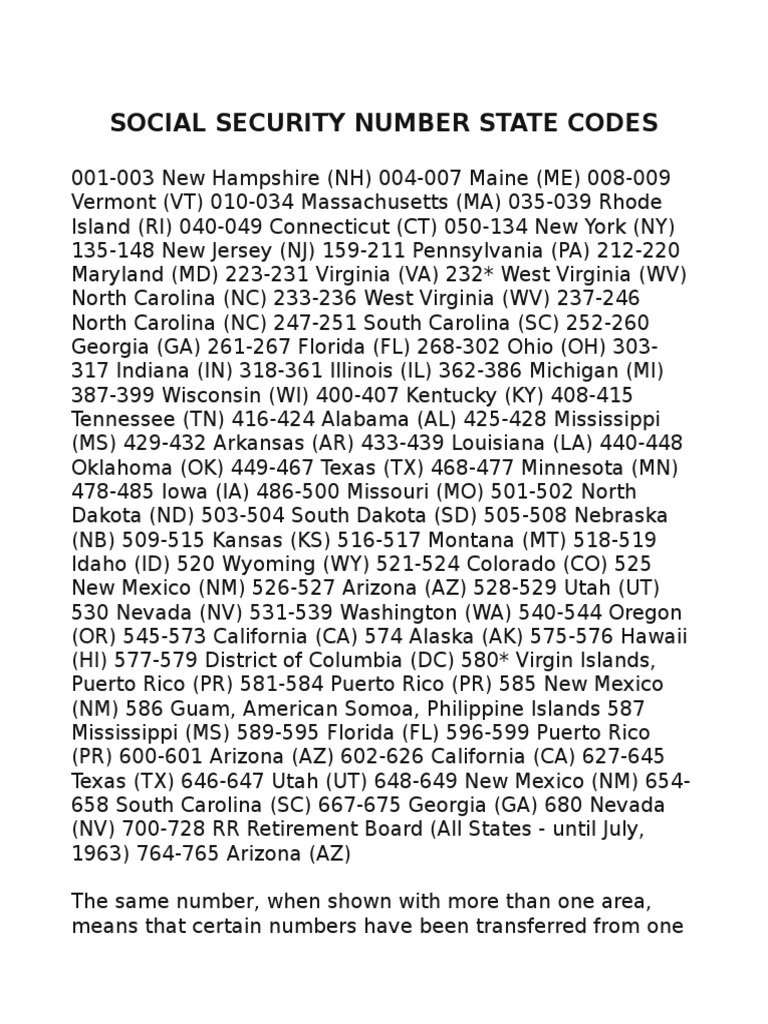 SS Number State Codes | Social Security Number | The United States