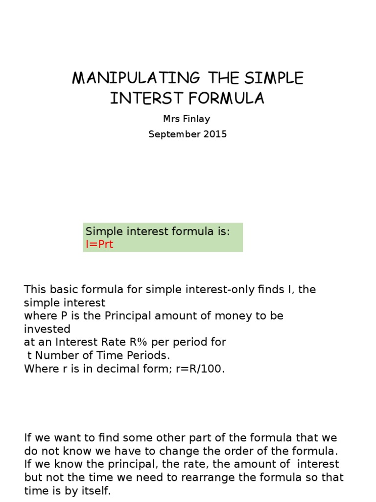 Manipulating The Simple Interst Formula | PDF | Interest | Equations