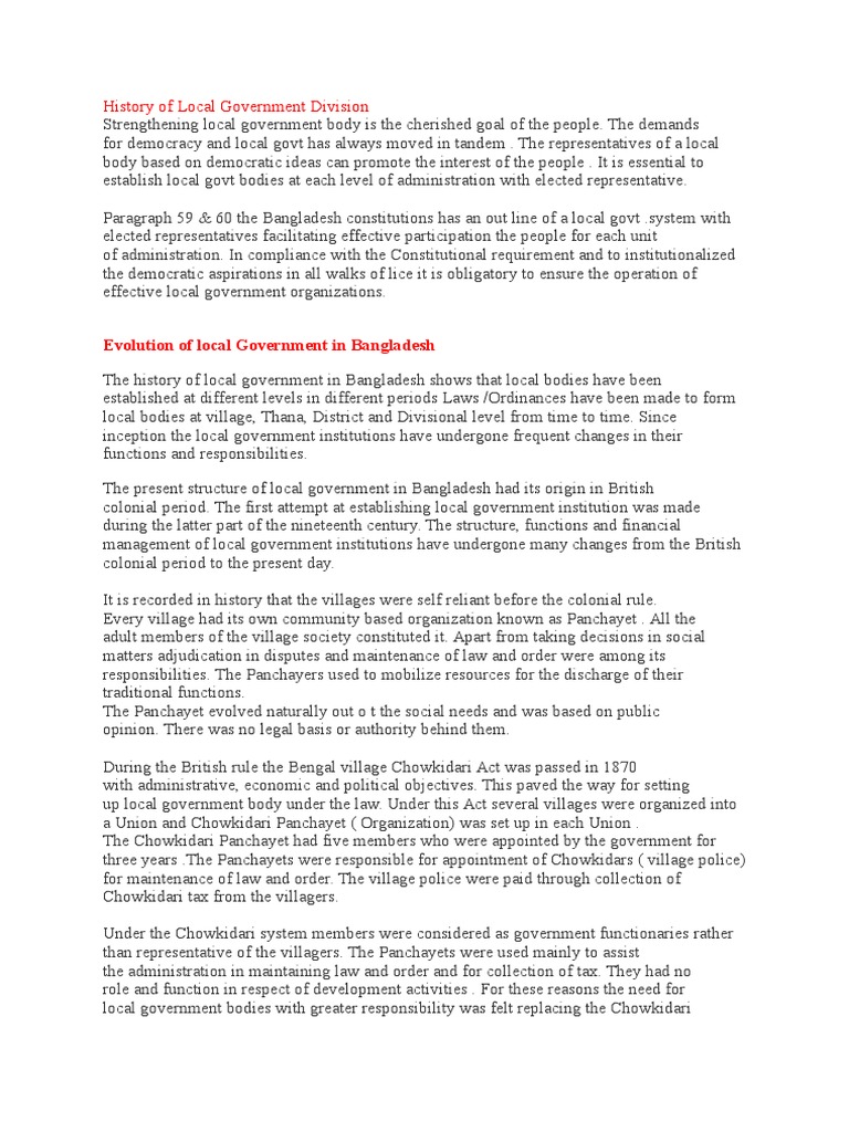 Ministry of LGED - History of Local Government Division | PDF | Local ...