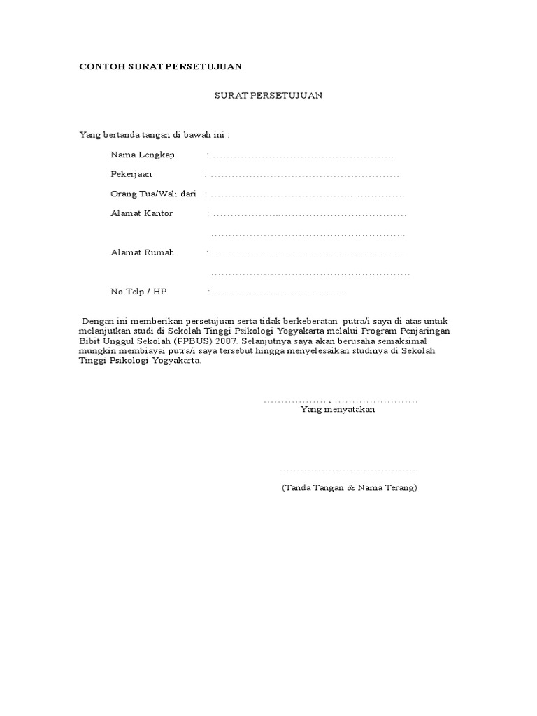 Contoh Surat Persetujuan | PDF