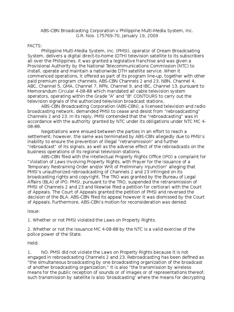 ABS-CBN Broadcasting Corporation V Philippine Multi-Media System, Inc ...