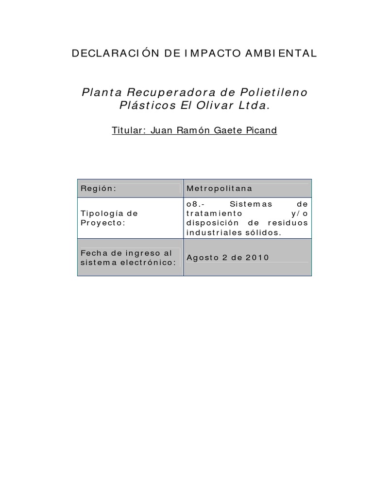 Proyecta Impacto Ambiental Empresa Plasticos | PDF | El plastico | Residuos