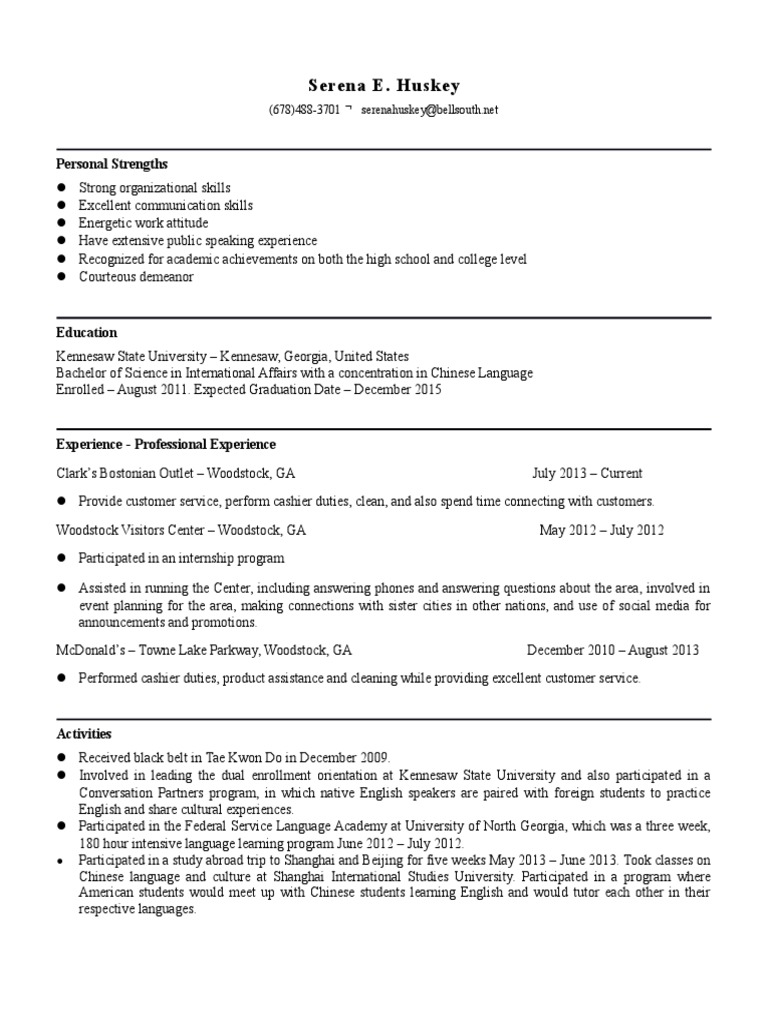 Serena Huskey: International Affairs Resume | PDF