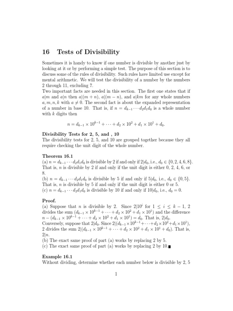 Divisibility Tests | PDF | Number Theory | Mathematical Objects