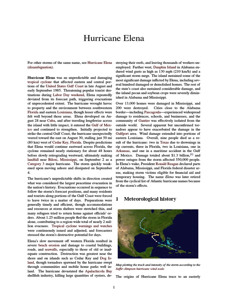 Wikipedia's Featured Article - 2015-09-03 - Hurricane Elena | PDF ...