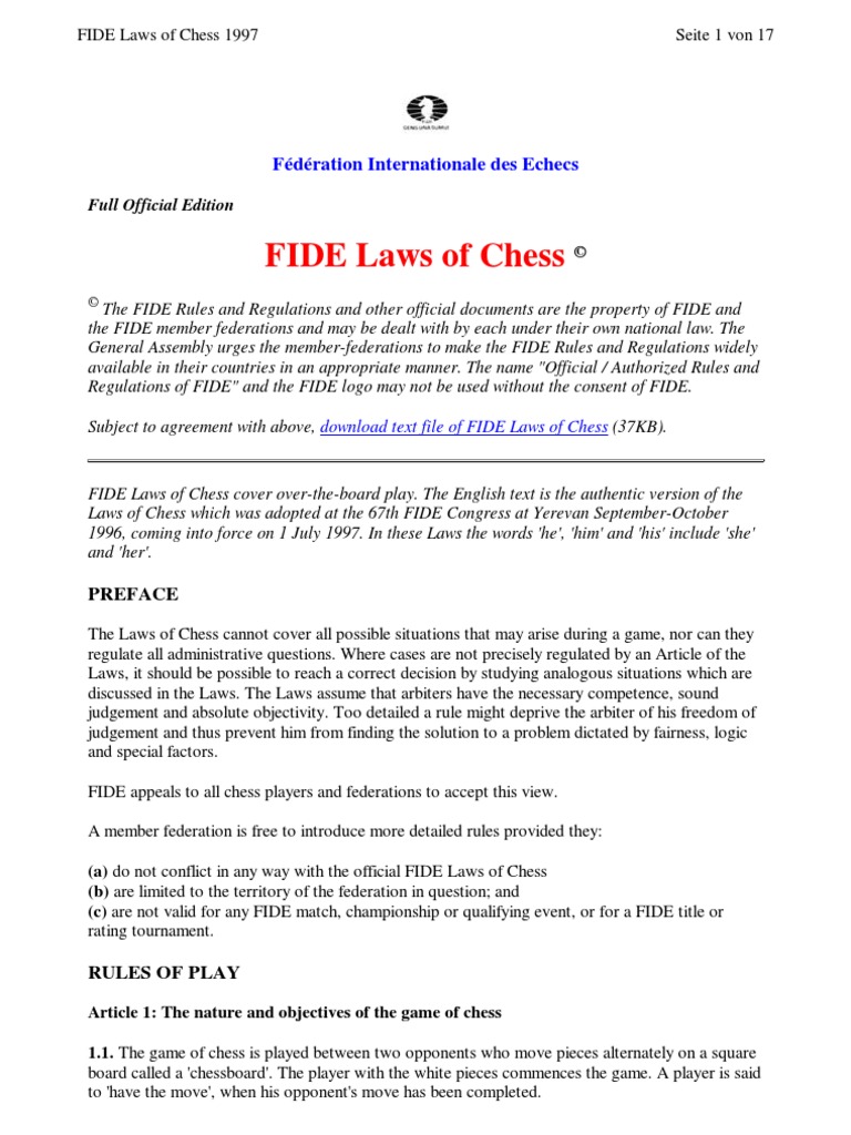 FIDE Laws of Chess | PDF | Chess | Chess Theory