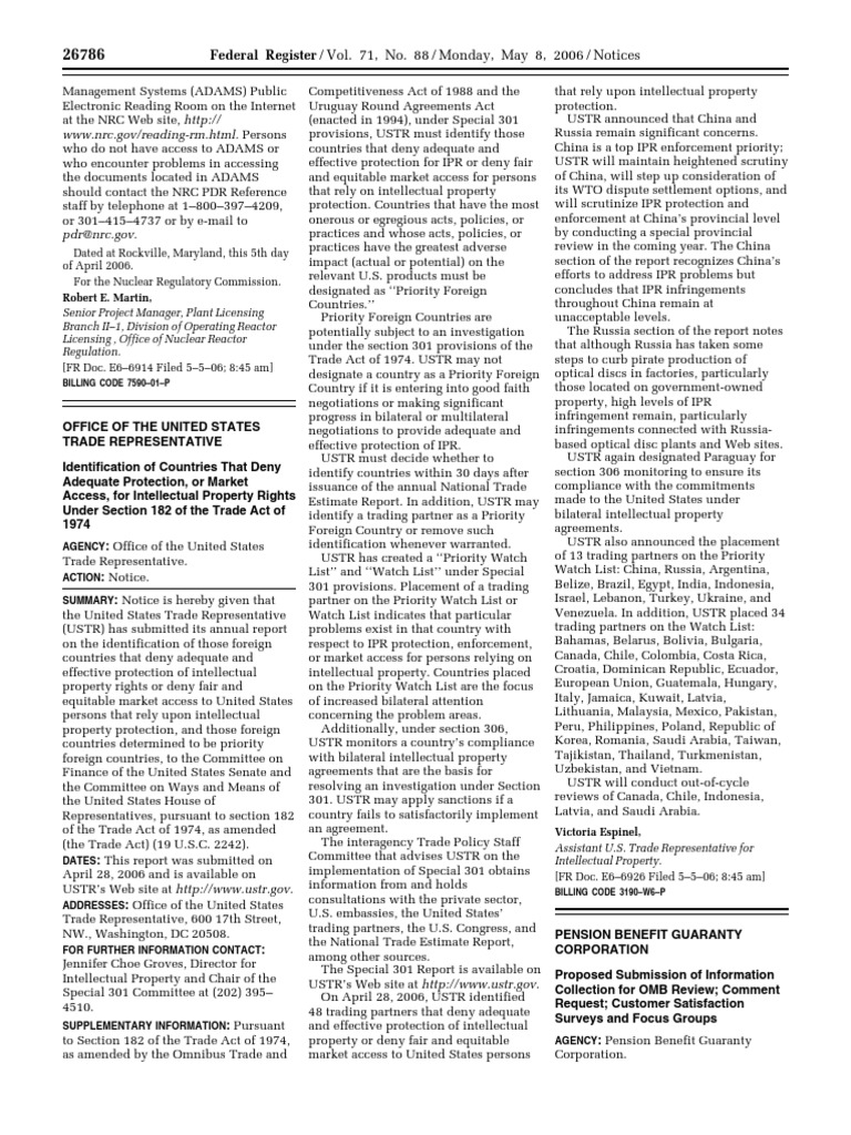 Federal Register / Vol. 71, No. 88 / Monday, May 8, 2006 / Notices ...