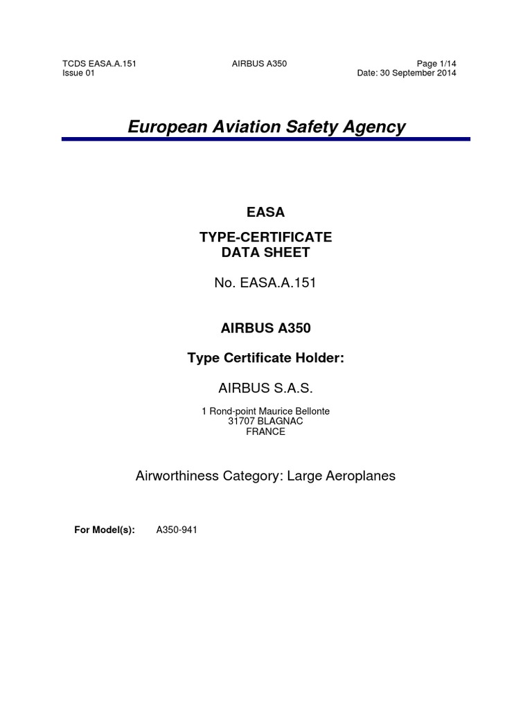 Easa Tcds A 350 Issue-01 | PDF | Airplane | Aerospace Engineering Easa Tcds A 350 Issue-01 | PDF | Airplane | Aerospace Engineering