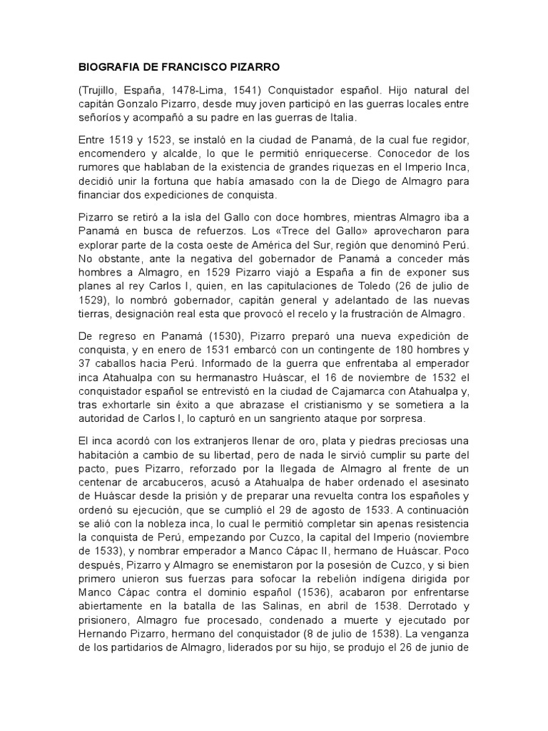 Biografia de Francisco Pizarro | PDF | Francisco Pizarro | Imperio español