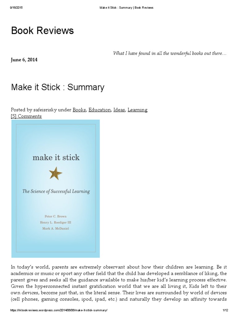 Make It Stick Book Summary | PDF | Recall (Memory) | Memory