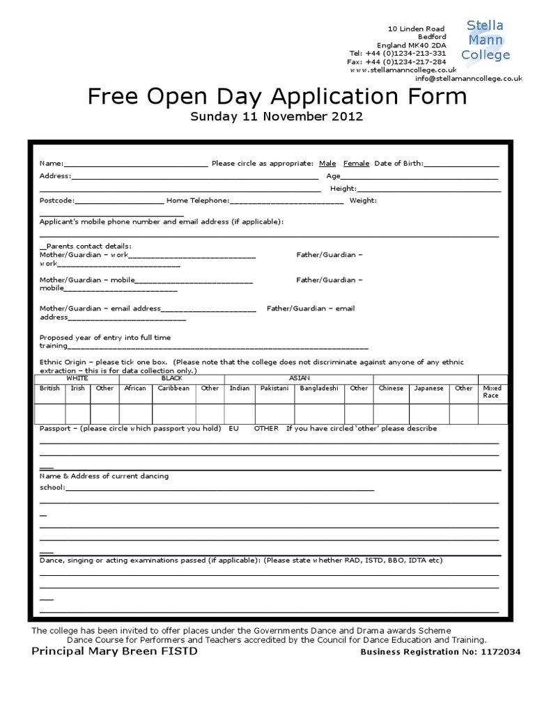 Stella Mann College Open Day Application | PDF | Race And Ethnicity In ...