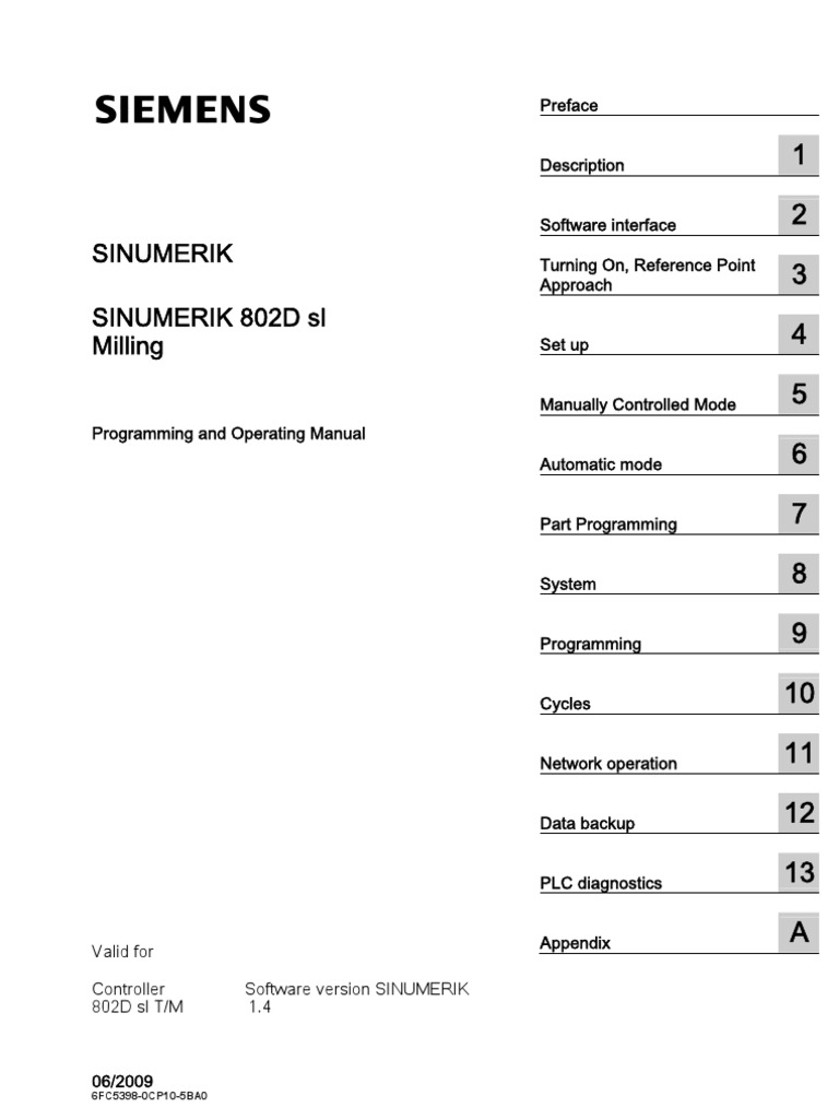 Sinumerik Sinumerik 802d SL Milling | PDF | Documentation | Drilling