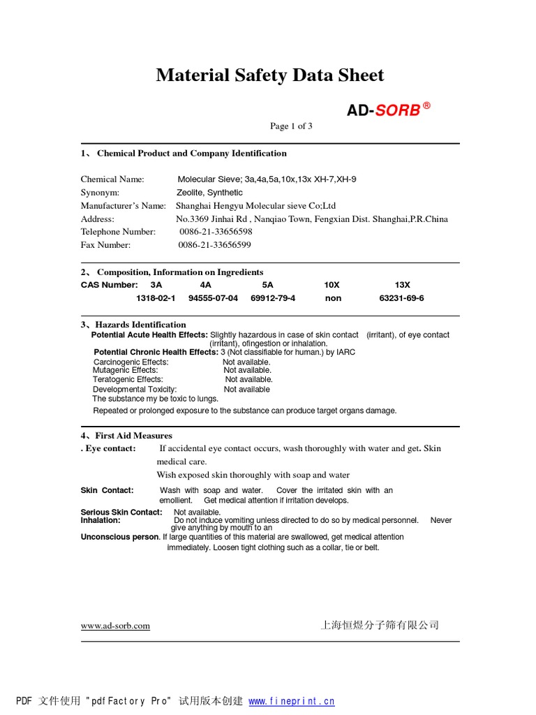 Material Safety Data Sheet Standard | PDF | Fires | Toxicity