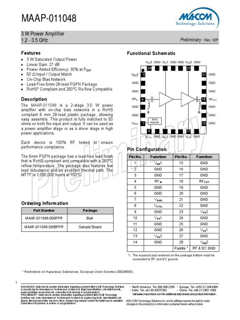 MAAP-011048 - V2P - FEB13-3 W Power Amplifier PDF | PDF | Electrostatic Discharge | Amplifier