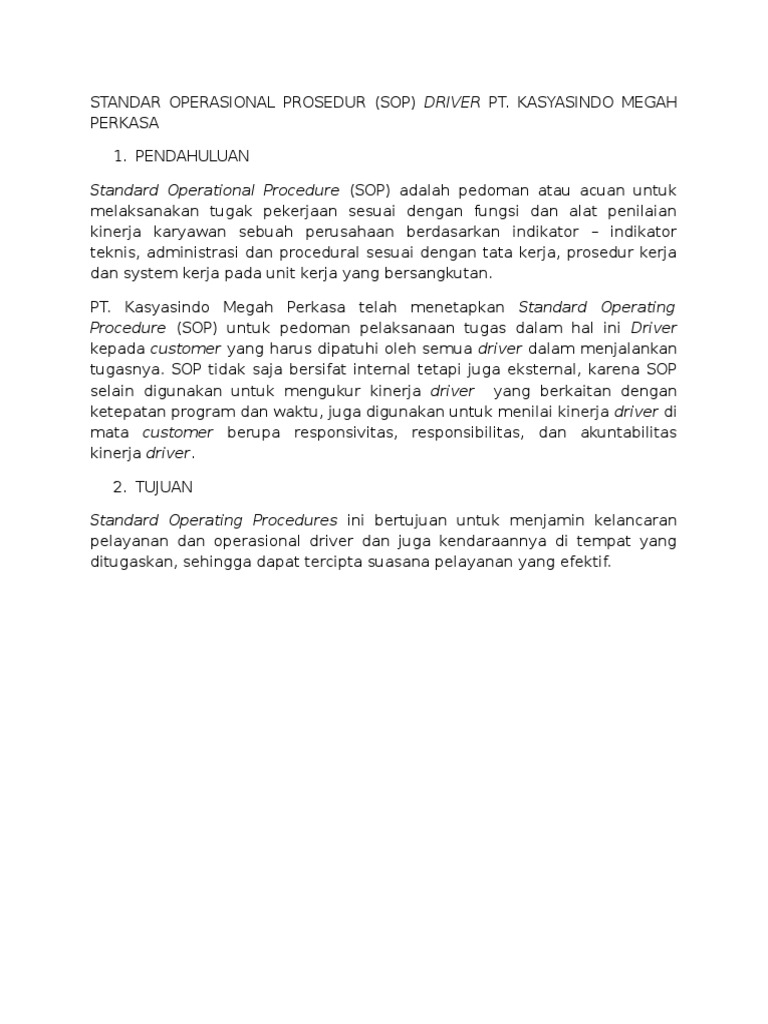 SOP Driver | PDF