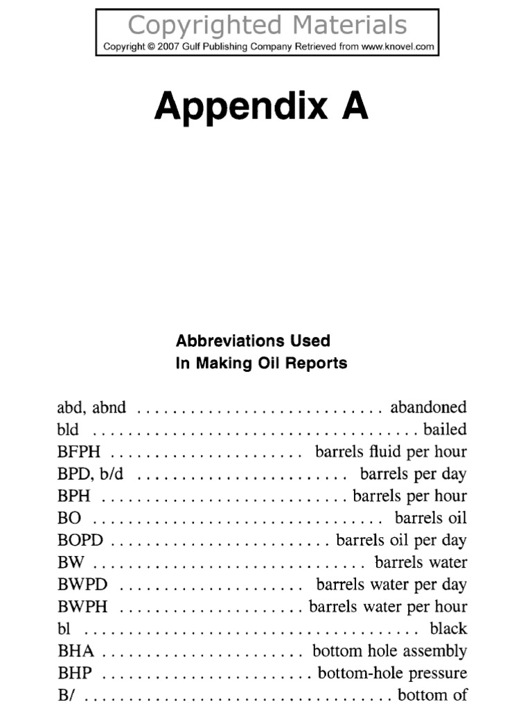 Appendix: Abbreviations Used in Making Oil Reports | PDF | Barrel (Unit) | Oils