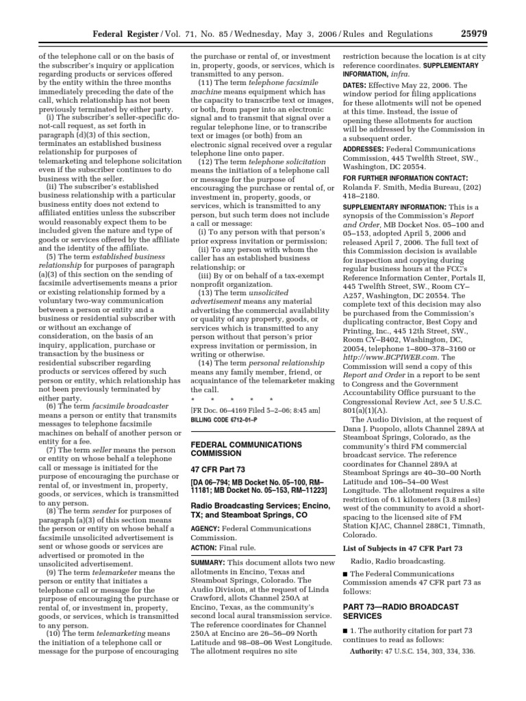 Rule: Common Carrier Services: Telephone Consumer Protection Act ...