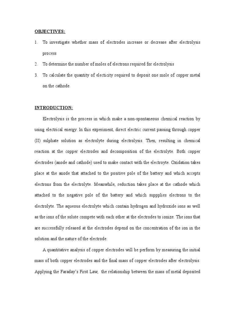 Quantitative Electrolysis of Copper | PDF | Electrolyte | Cathode