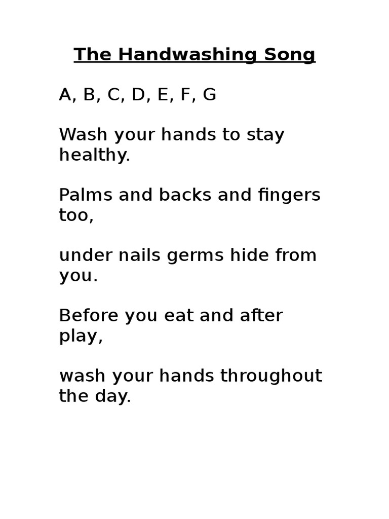 Handwashing Song Lyrics for Kids | PDF | Language Arts & Discipline ...