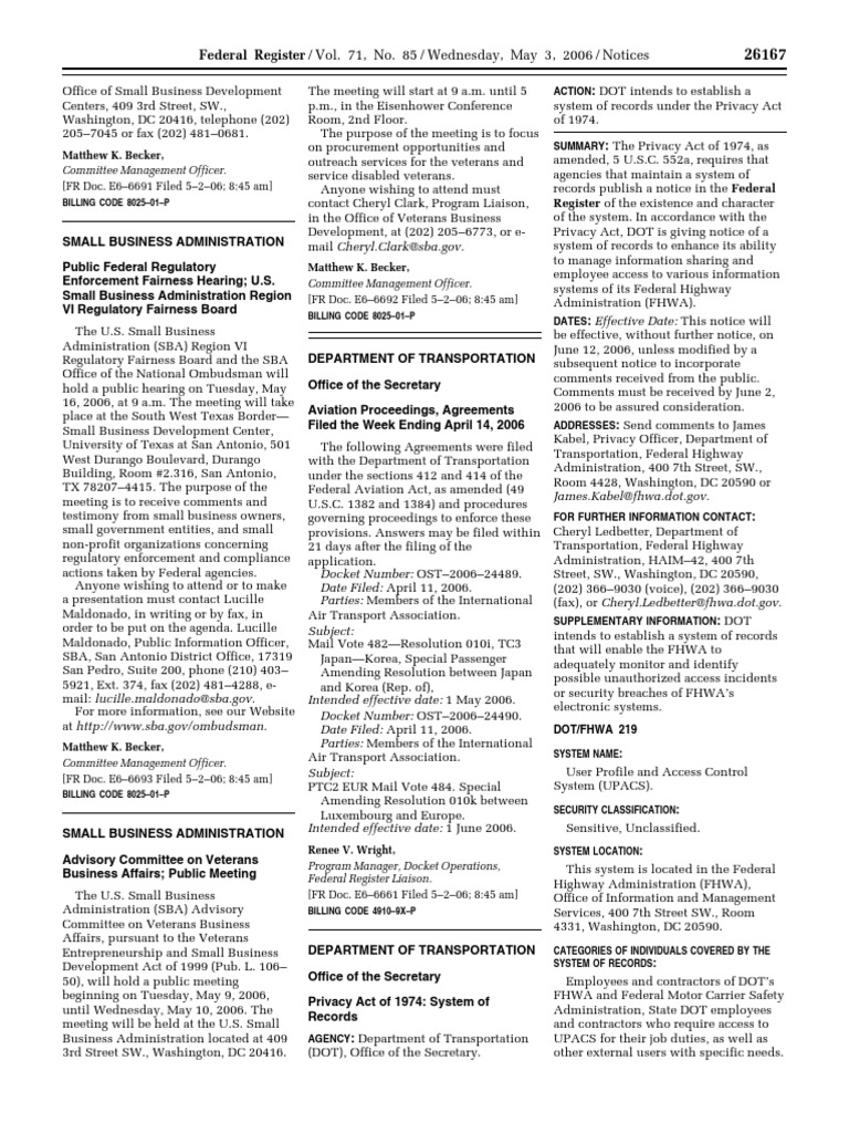 Notice: Privacy Act Systems of Records | PDF | Password | Authentication