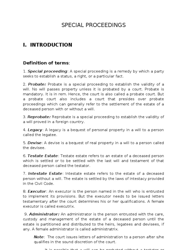 Special Proceedings: Definition of Terms | PDF | Will And Testament ...