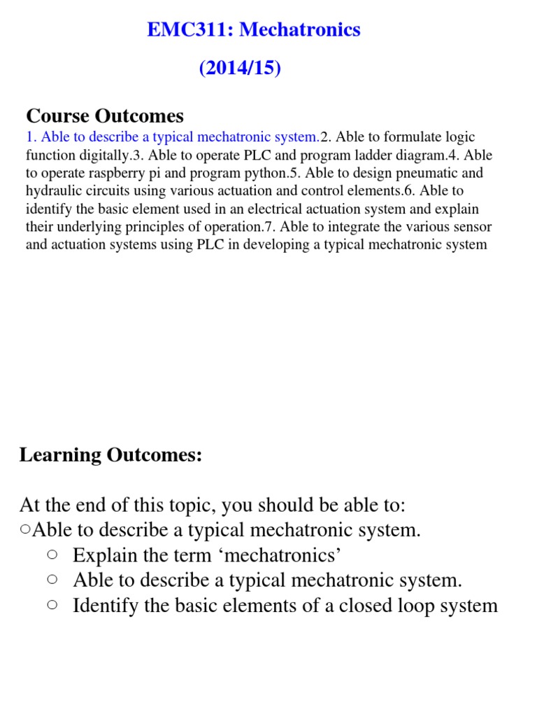 Lecture Note Mechatronic | PDF | Control System | Programmable Logic Controller